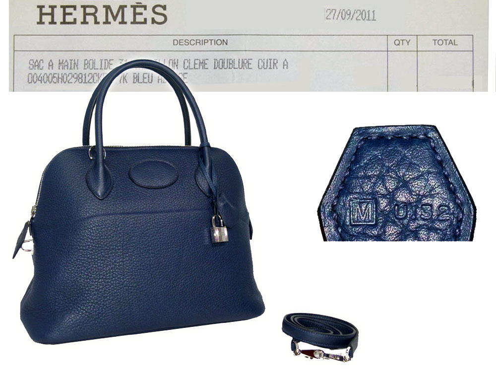 Hermes Blue Abysse Clemence Leather M Stamp Bolide 31 with strap - The ...