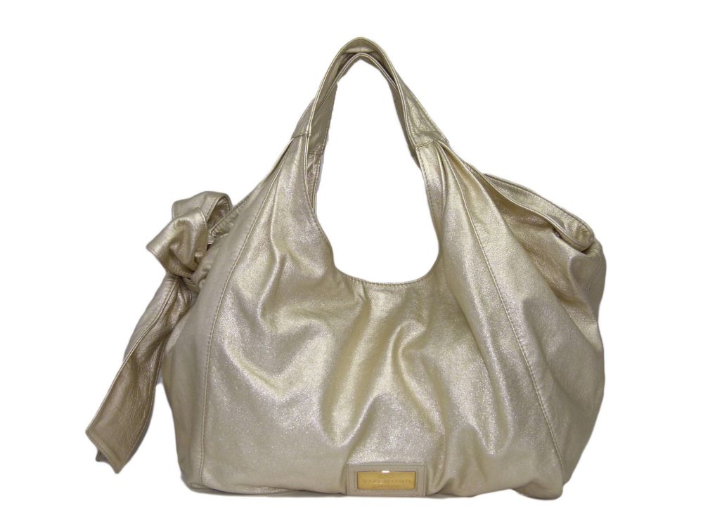 Valentino Nappa Metallic Gold Leather Ribbon/ Big Bow Hobo Large Bag ...