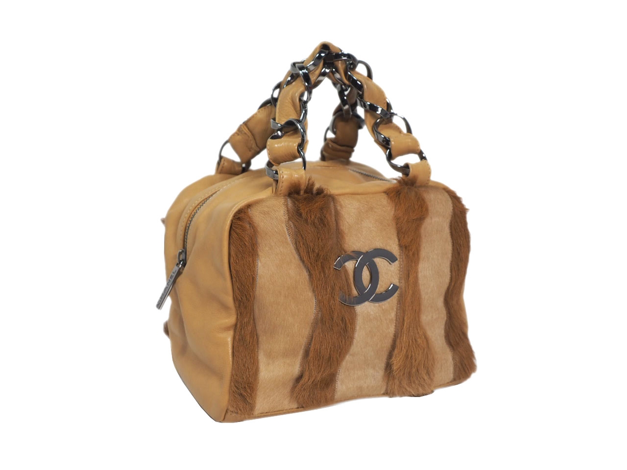 Chanel 8606402 Vintage Beige Lambskin Pony/ Horse Hair Small Boston ...