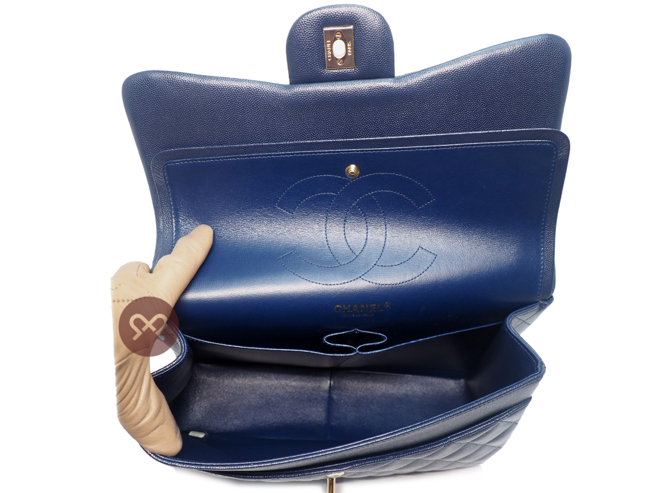 Chanel 28933981 Blue Glazed Caviar A58600 Classic Jumbo Double Flap ...