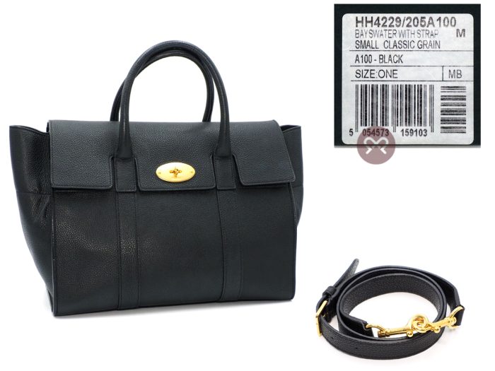 Mulberry Black Grain Leather Flip Lock Small Classic Bayswater Gold ...