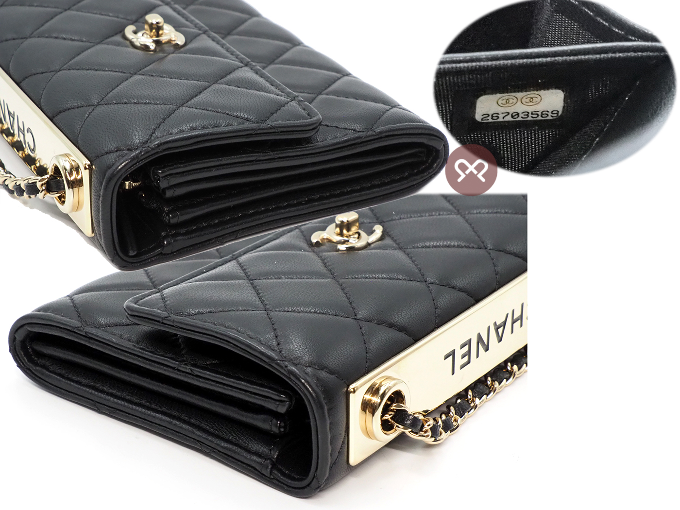 BRAND NEW ! Chanel 26703569 A84455Y Black Lambskin Quilted Mini Trendy ...