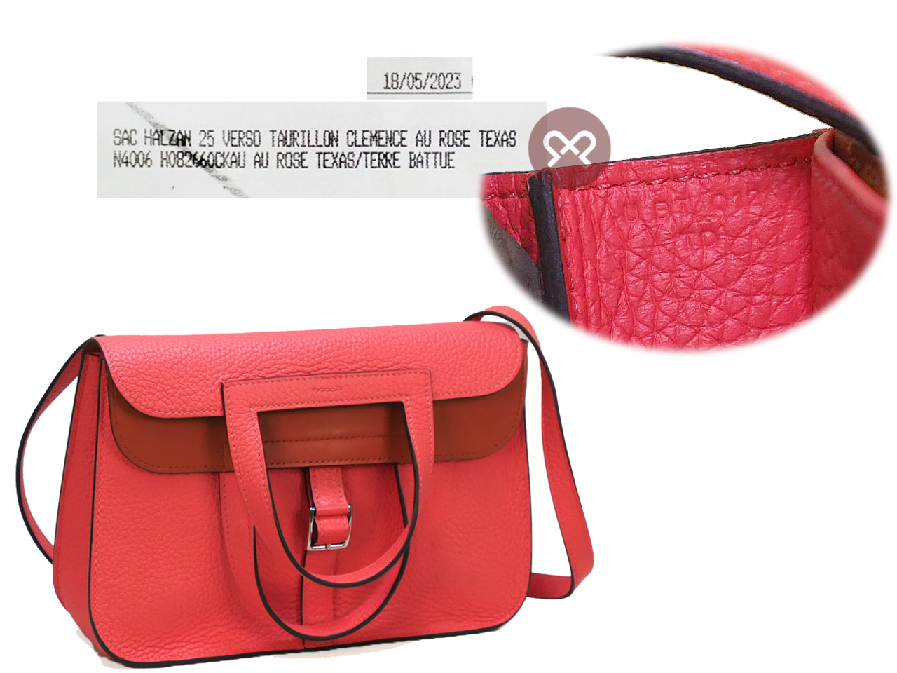 Hermes Mini Halzan 25 U Stamp Clemence Bicolor Rose Texas/ Terre Battue ...