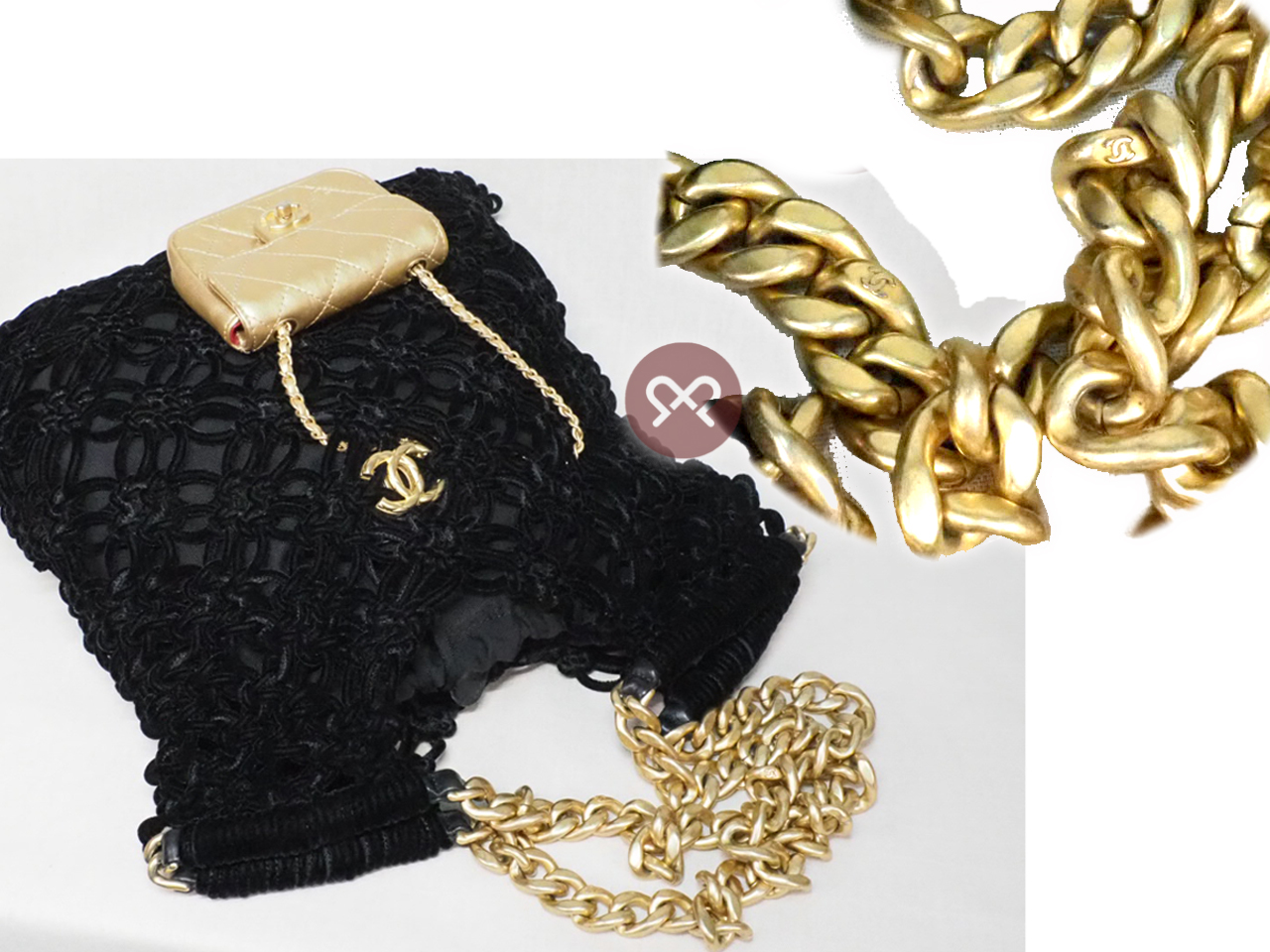 CHANEL NP3X6PGG Black Braided Velvet Gold Metallic Lambskin Precious ...