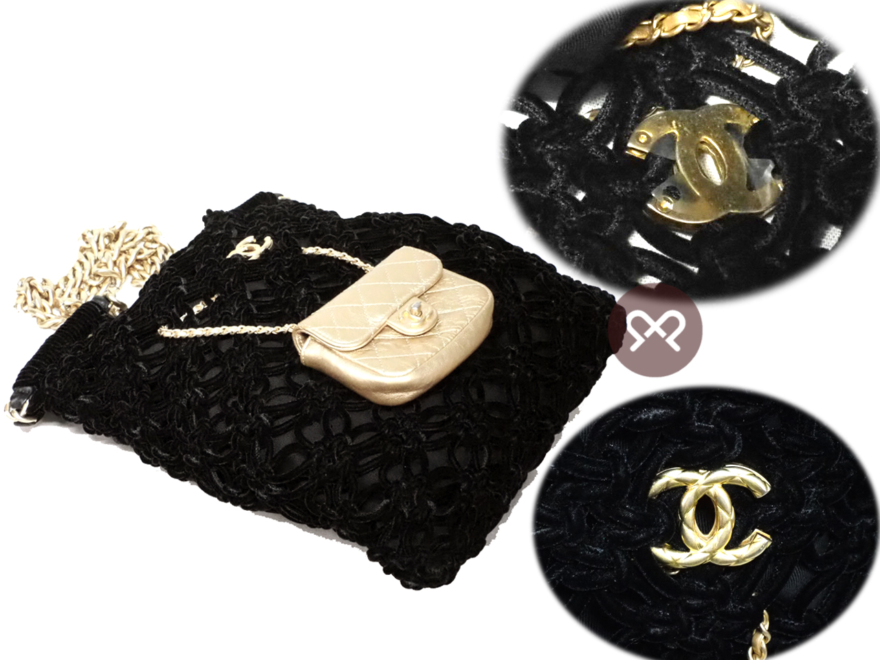 CHANEL NP3X6PGG Black Braided Velvet Gold Metallic Lambskin Precious ...